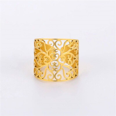 Cazador Vintage Flower Filigree Ring for Women Stainless Ste