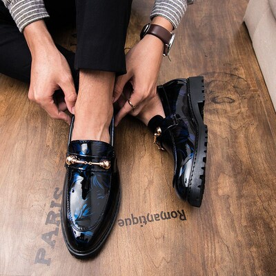 Shiny Leather Shoes for Men Platform Dress Shoes Luxury Slip