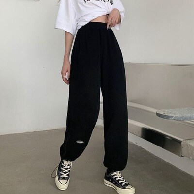 HOUZHOU Gray Sweatpants Joggers Women  Style High Waist Trac