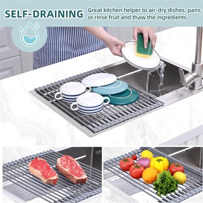 Roll Up Dish Drying Rack Drainer Kitchen Counter Over Sink