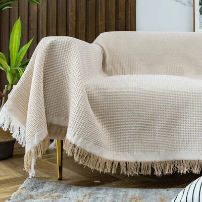 Woven Cotton Sofa ver Blanket Solid Color Non-slip Sofa Towe