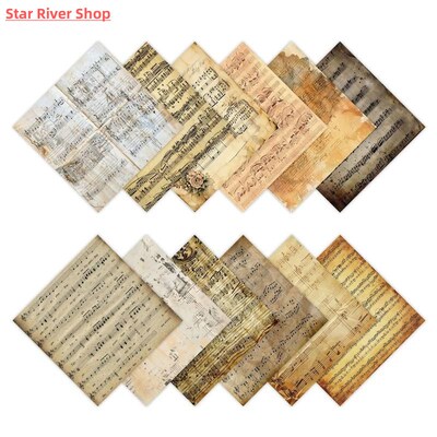 12Pcs Vintage Christmas Scrapbook Paper, Music Pattern Craft