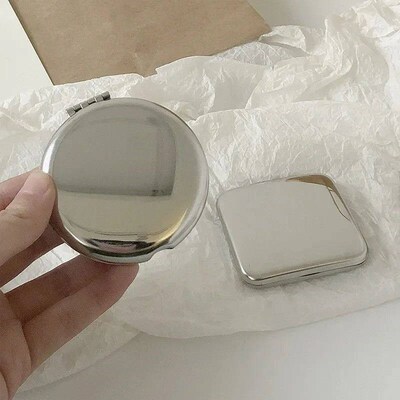 1pc Portable Women Stainless Steel Makeup Mirror Hand Pocket