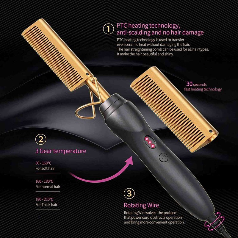 Hot comb wet and dry hair use hair curler iron electric stra