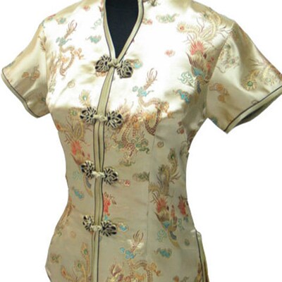 Promotion Blue Chinese Style Women Summer Blouse V-Neck Shir