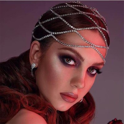 2023 Hollow Rhinestone Mesh Headpiece Wedding Head Chain Jew