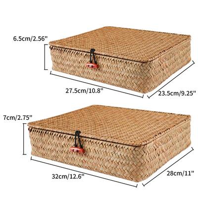 2 Pcs Seagrass Baskets with Lid Wicker Storage Basket Flat R