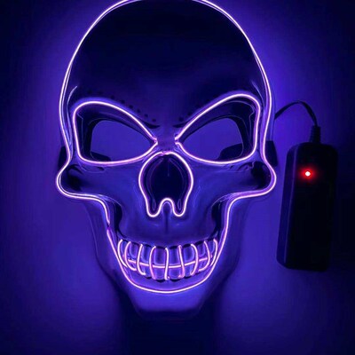 Topeng Lampu Neon Tengkorak LED Halloween Kepala Hantu Horor