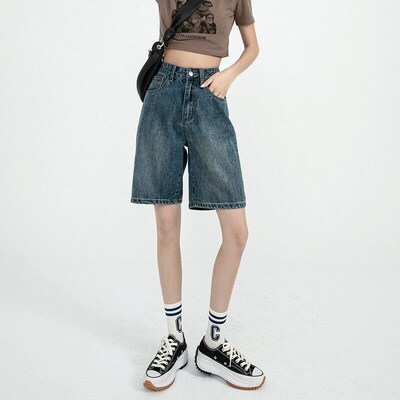 ZHISILAO Solid Knee-length Denim Shorts Women Boyfriend Casu