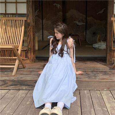Sleeveless Dress Women Pure Color Maxi Bandage Preppy Sweet
