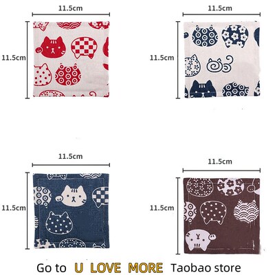 4pcs/set Fabric Coaster Korean Cartoon Cat Cloth Placemat Co