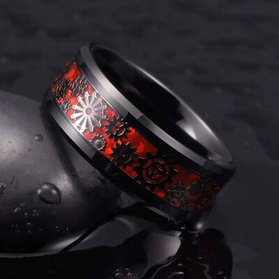 Vintage Mens Steampunk Black Gear Wheel Tungsten Ring Celtic