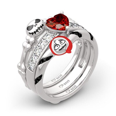 Halloween Ring Unisex Jack Sally Cosplay Skull Heart Crystal