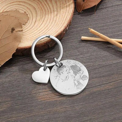Personalized Stainless Steel Photo Keyrings Custom Engrave D