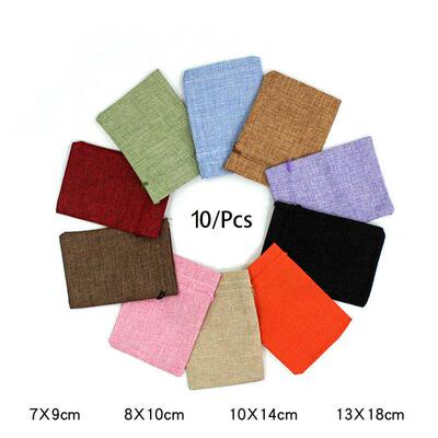 10Pcs/Lot Drawstring Natural Burlap Bag Jute Gift Bags Multi