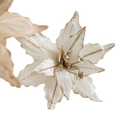 1pc 28cm Christmas Poinsettia Glitter Flower Hanging Xmas Pa
