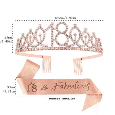 Birthday Tiara Crown and Sash for Women Girls Sweet 13th 16t