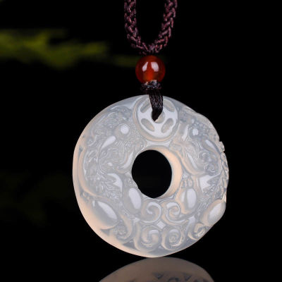 Natural Chinese Chalcedony Hand Carved Jade Pendant Necklace