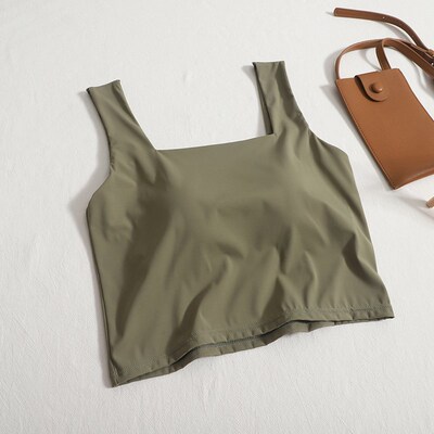 ITOOLIN Women Ice Silk Camis With Bra Pad Casual Tank Tops B