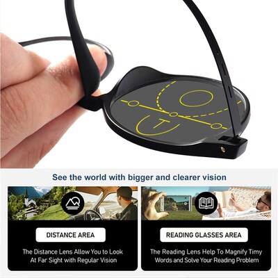 Progressive Multifocal Reading Glasses, Photochromic, Clear