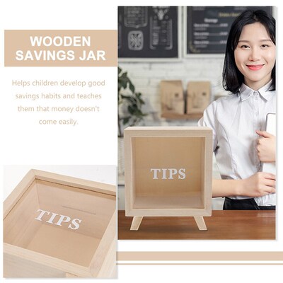 Bank Money Box Piggy Wooden Coin Saving Jar Kids Shadow