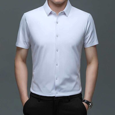 Ice Silk ort-sleeved irt Mens Seamless Non-ironing Summer N
