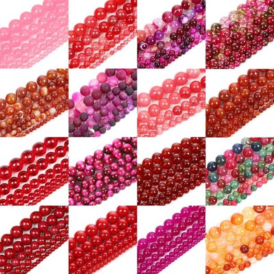 4-12mm Natural Stone Beads Rose Red Stripe Agates Tourmaline