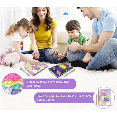 Pop Notebook for Kids, A5 Fidget Girls Diary Journal with 6