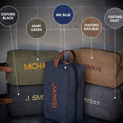 Personalized Vintage Mens Amenity Bag Custom Embroidered