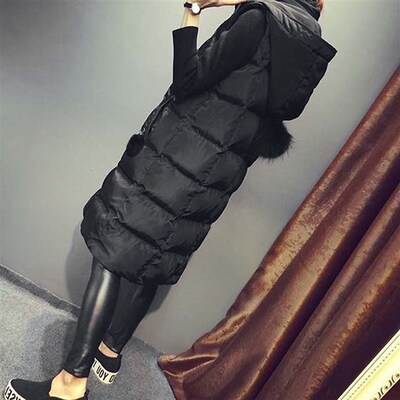 Autumn Winter Women Long Parkas Vest Warm Black Zipper Hoode