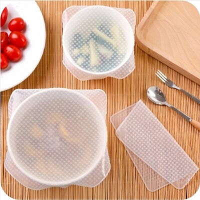 Stretch and 4-piece silicone food wrap refrigerator sealing
