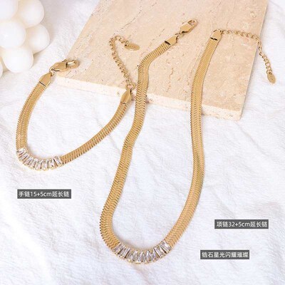 French Choker Style Blade Chain Linked Square Zirconium Diam