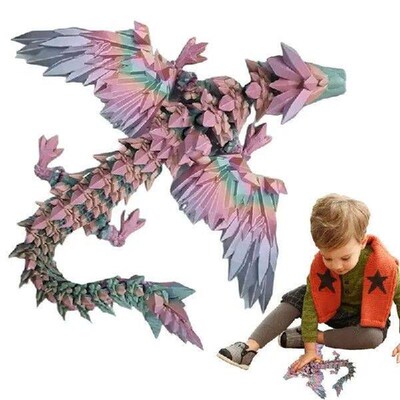 3D Printed Dragon Fidget Toy Articulated Crystal Dragon