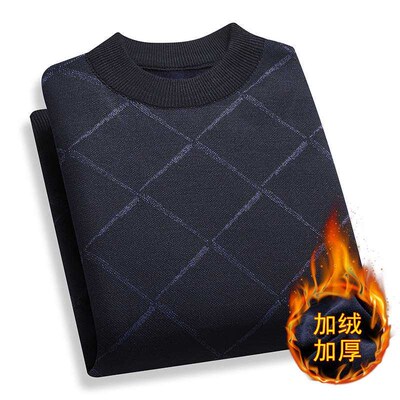 Winter Sweater Mens Fleece-lined Thickened Base Shirt Middl