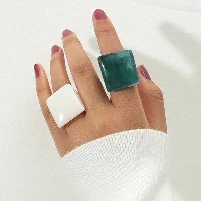 2023 Acrylic Resin Women Ring Set White Green Korean Style R