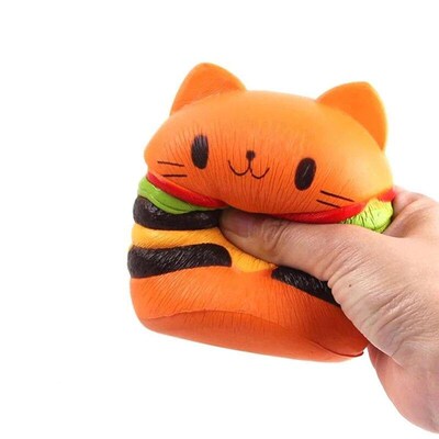 Jumbo Cat Face Burger Squishy Simulated Bread PU Scented Sof