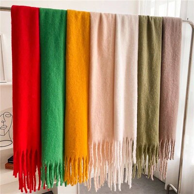 Winter Cashmere Scarves For Women Solid Color Shawls and Wra