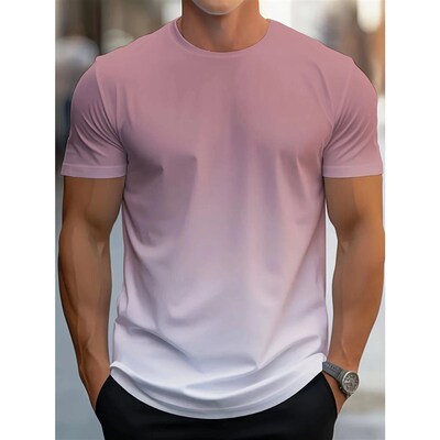 Mens Gradient Color Pattern TShirt Casual BreathO-Neck Shor