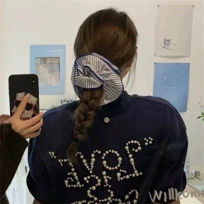 Four layer blue checkered large intestine headband fashiona