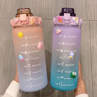 2L Portable Large-Capacity Water Straw Bottle Time Marker