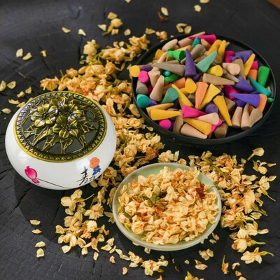 60pcs Mixed Cones Incense Aromatherapy Waterfall Smoke Backf