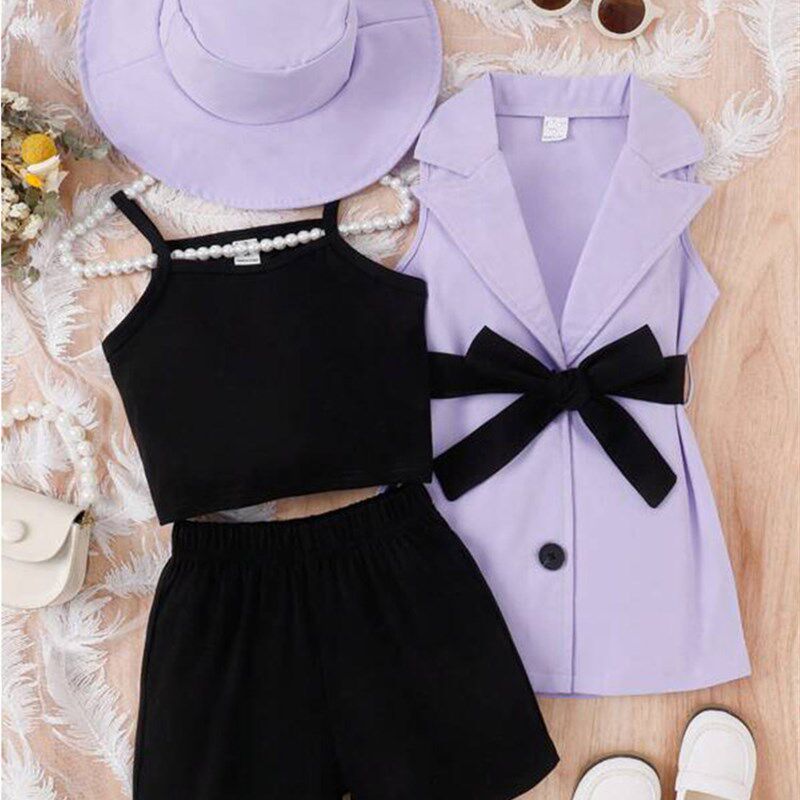 Prowow 4-7Y Summer Kids Girl Blazer Outfit Sets Lapel Button