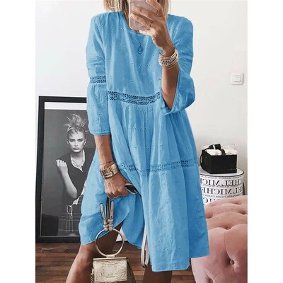 2025 Spring Cotton Large Size Womens Dress White O-neck