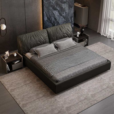 Napa Leather Bed Italian Elephant Ear Bed Minimalist Small A