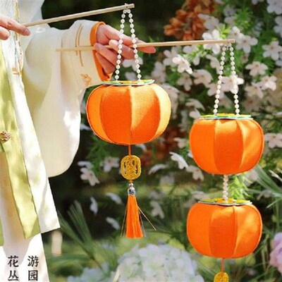 Handmade Small Persimmon Lantern Hanging Tassel Persimmon