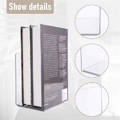 2PCS Transparent Acrylic Bookends L-Shaped Bookshelf
