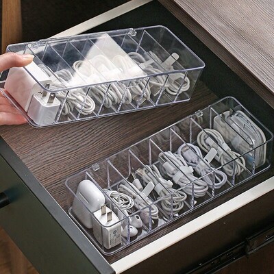 Cable Storage Box Transparent Plastic Data Line Storage Cont