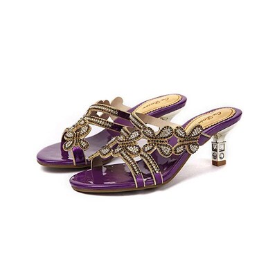 Summer Bohemian Mid-heel Diamond-encrusted Womens Sandals