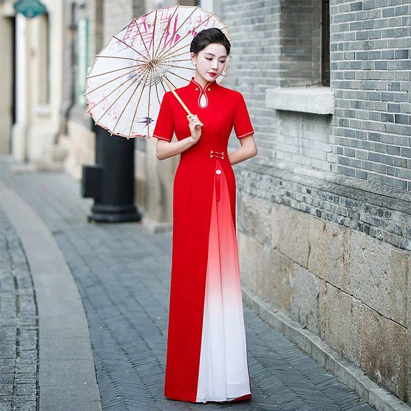 Black Plus Size 5XL Female Rayon Aodai Qipao Chinese Dress G