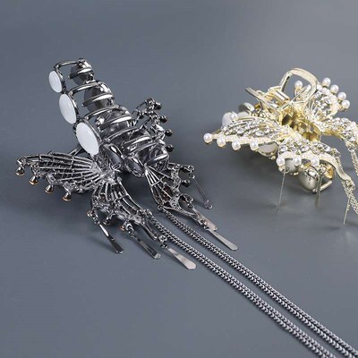 Wind chime tassel big butterfly delie dish hair clip back he